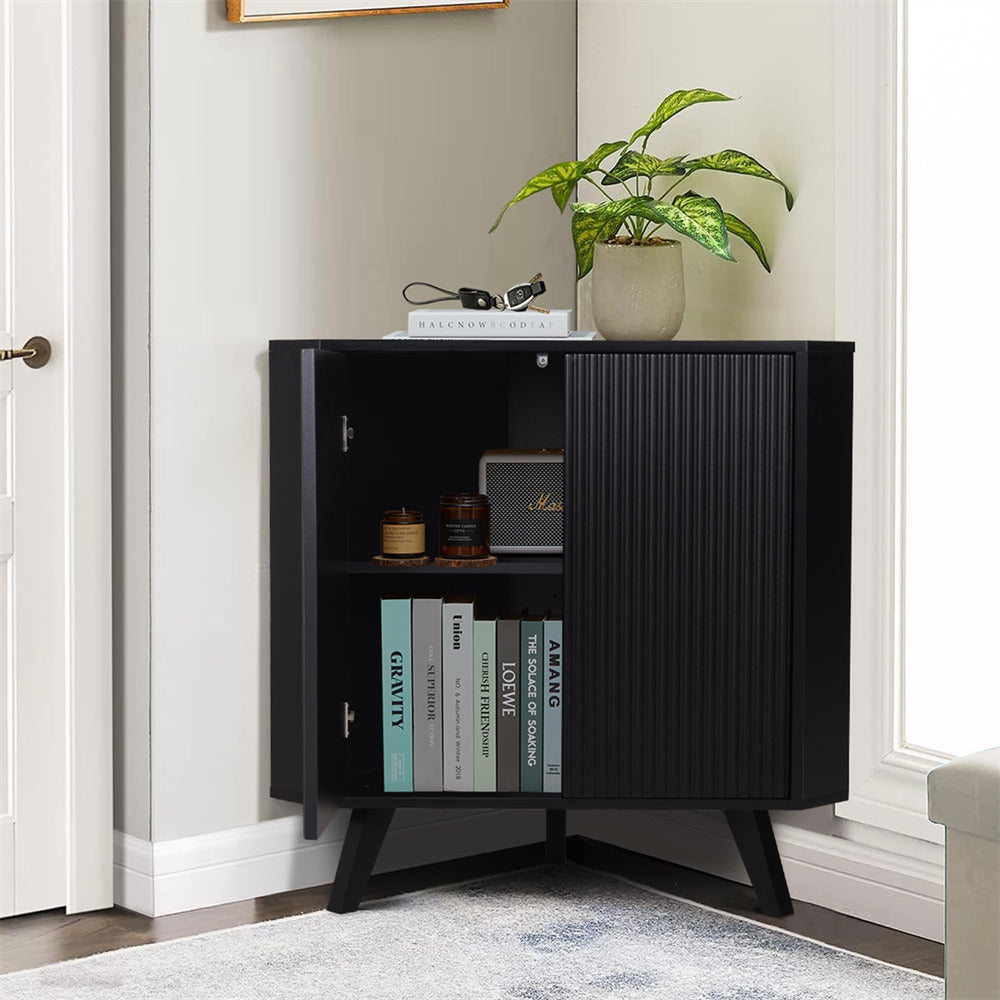 Freestanding Fluted Small Floor Corner Cabinet with Adjustable Shelve ...