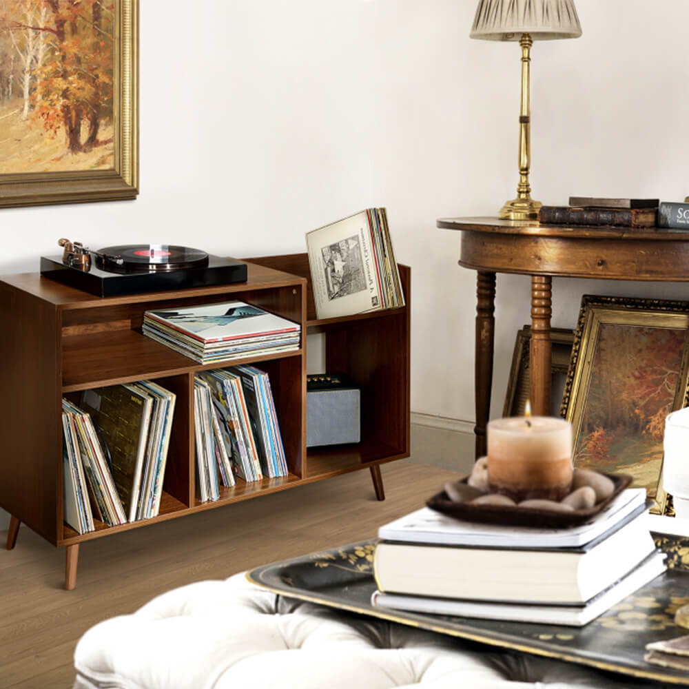 Large Record Player Cabinet Turntable Stand with Wood Legs – GiraTree