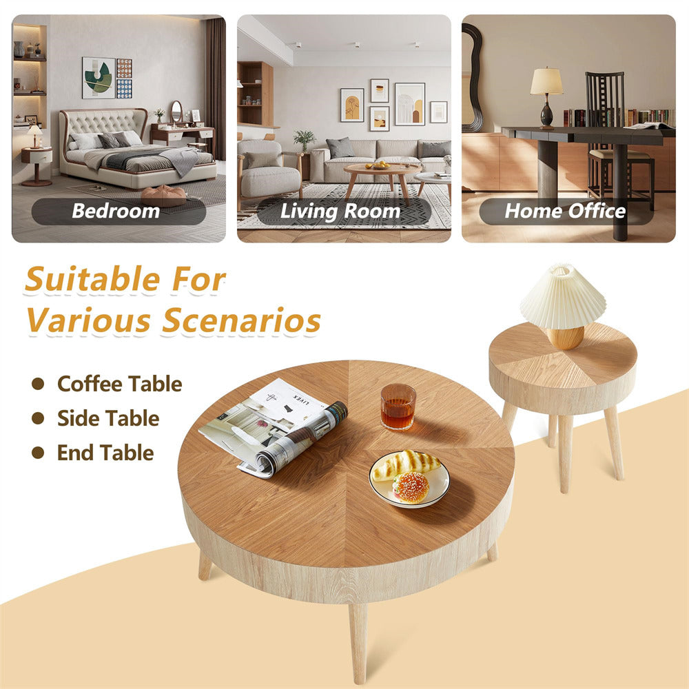Modern Farmhouse Wooden Round Coffee Table End Table 2-piece Set – GiraTree